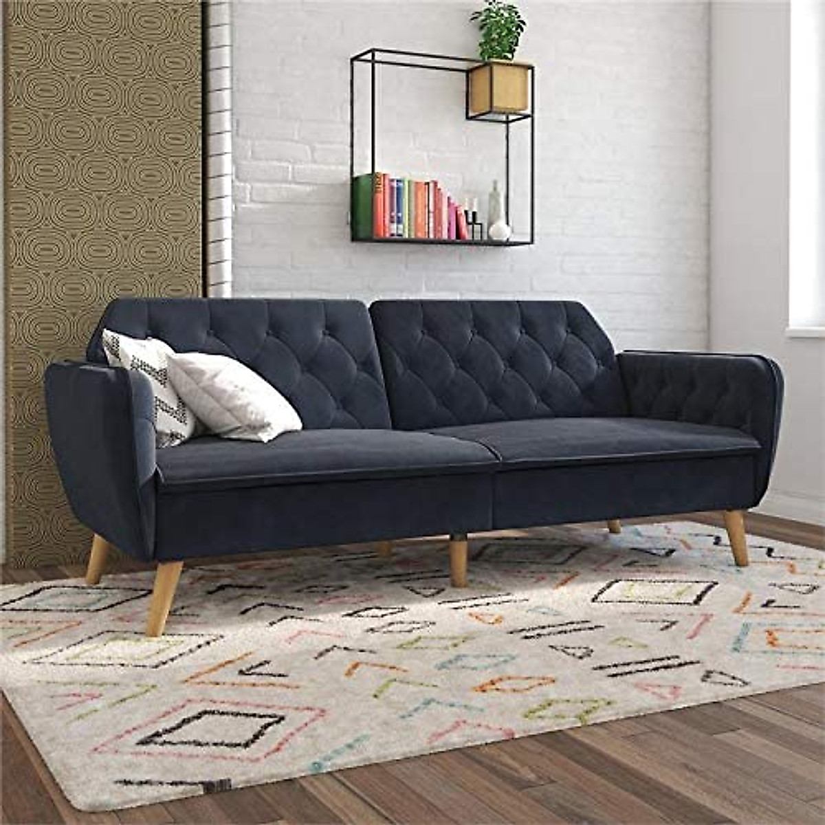 Novogratz Tallulah Memory Foam Futon, Blue Velvet,Width: 83",Depth: 33.5",Height: 32.5",2144679N