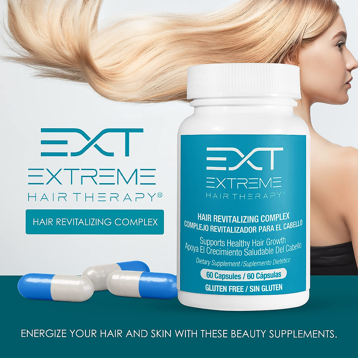 EXT Hair Loss Supplements with Biotin, Revitalizing Complex with Hair Skin and Nail Vitamins, Hair Growth Vitamins, 60 Capsules