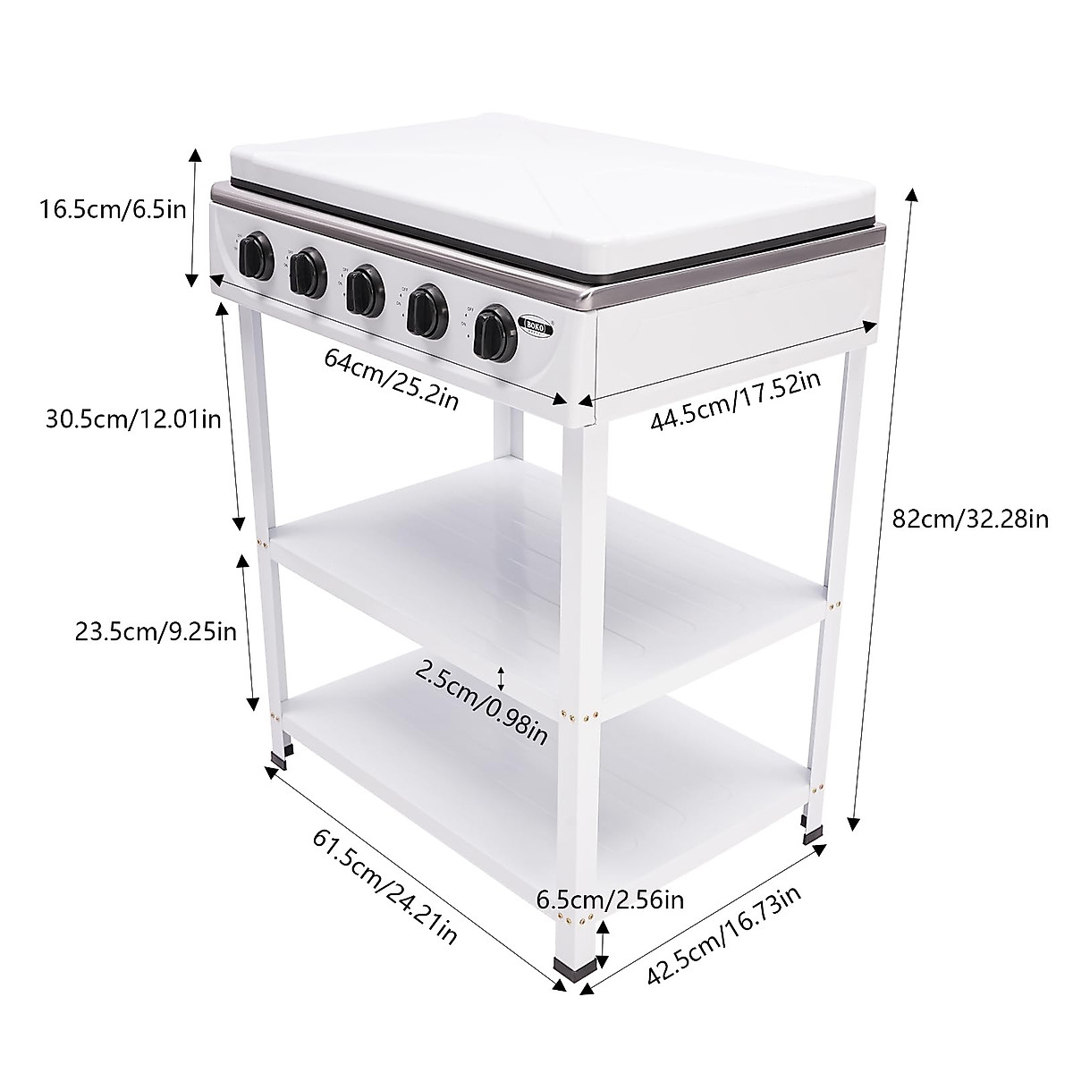 Commercial Free Standing Restaurant White Stainless Steel Gas Stove 5 Burner Gas Stove Tops Kitchen Cooking Stove Outdoor Gas Hob Vertical Split Cooktop With Shelf Adjust Fire Size for Cooking (White)