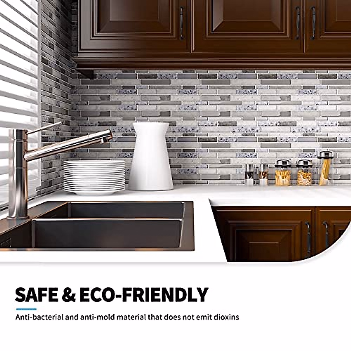 Art3d Peel and Stick Brick Kitchen Backsplash Self-Adhesive Wall Tile Stone Design, 10 Sheets (Grey)