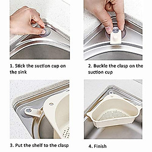 Sink Drains Strainers,Triangular Sink Basket Shelf With Suction Cup Sucker,Corner Hanging,Sink Storage Rack Holder For Kitchen Bathroom Soap Box Organizer (1pc Gray)