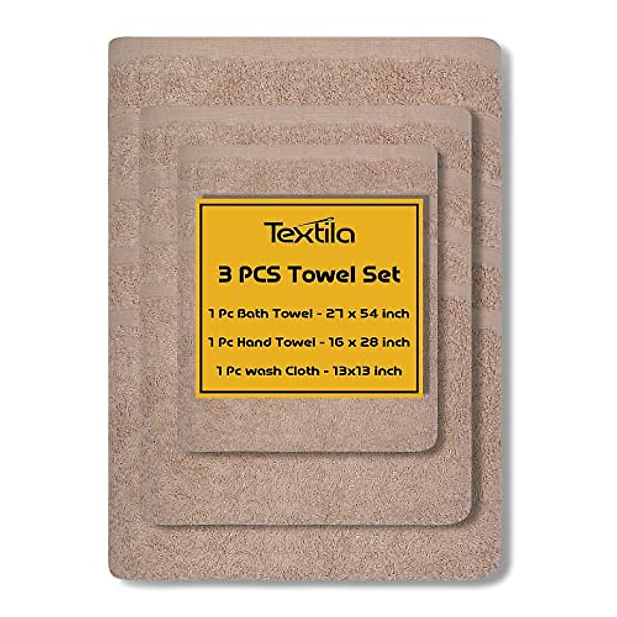 Textila Cotton Towel Set - 3 Piece Set Includes 1 Bath Towels, 1 Hand Towels, and 1 Washcloths - Soft and Absorbent Towel Set for Bathroom - Beige Color Towels Ideal for Everyday Use