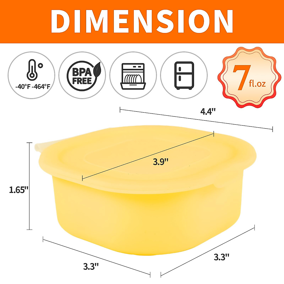 Silicone Cheese Container for Refrigerator, Yellow Sliced Cheese Container Holder Cheese Storage Keeper for fridge, Snack Food Storage Container Box, 7oz Bowl with Lid Stackable Dishwash-safe