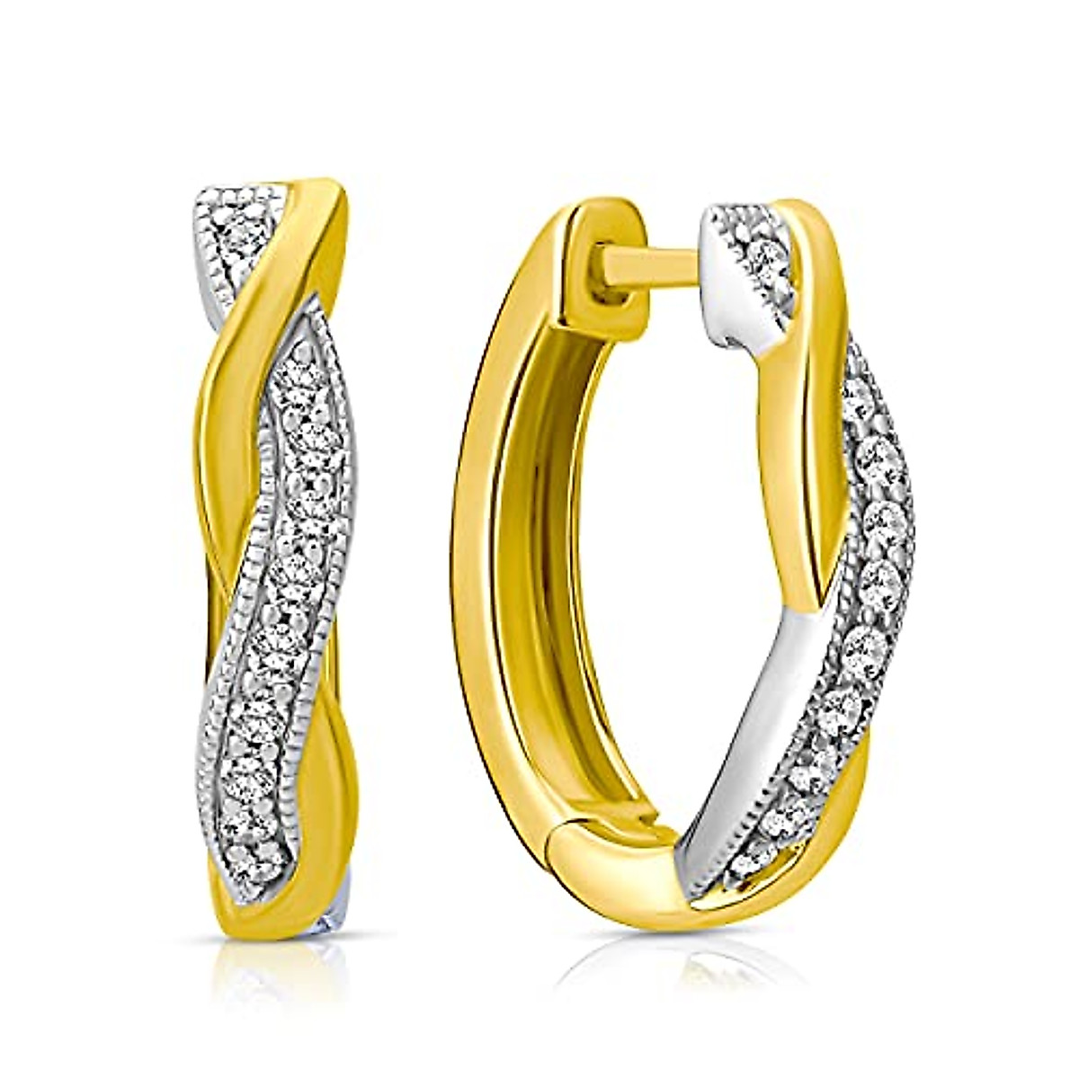 ARAIYA FINE JEWELRY 10K White and Yellow Gold Diamond Infinity Hoop Earrings for Women (1/3 cttw, I-J Color, I1 Clarity)