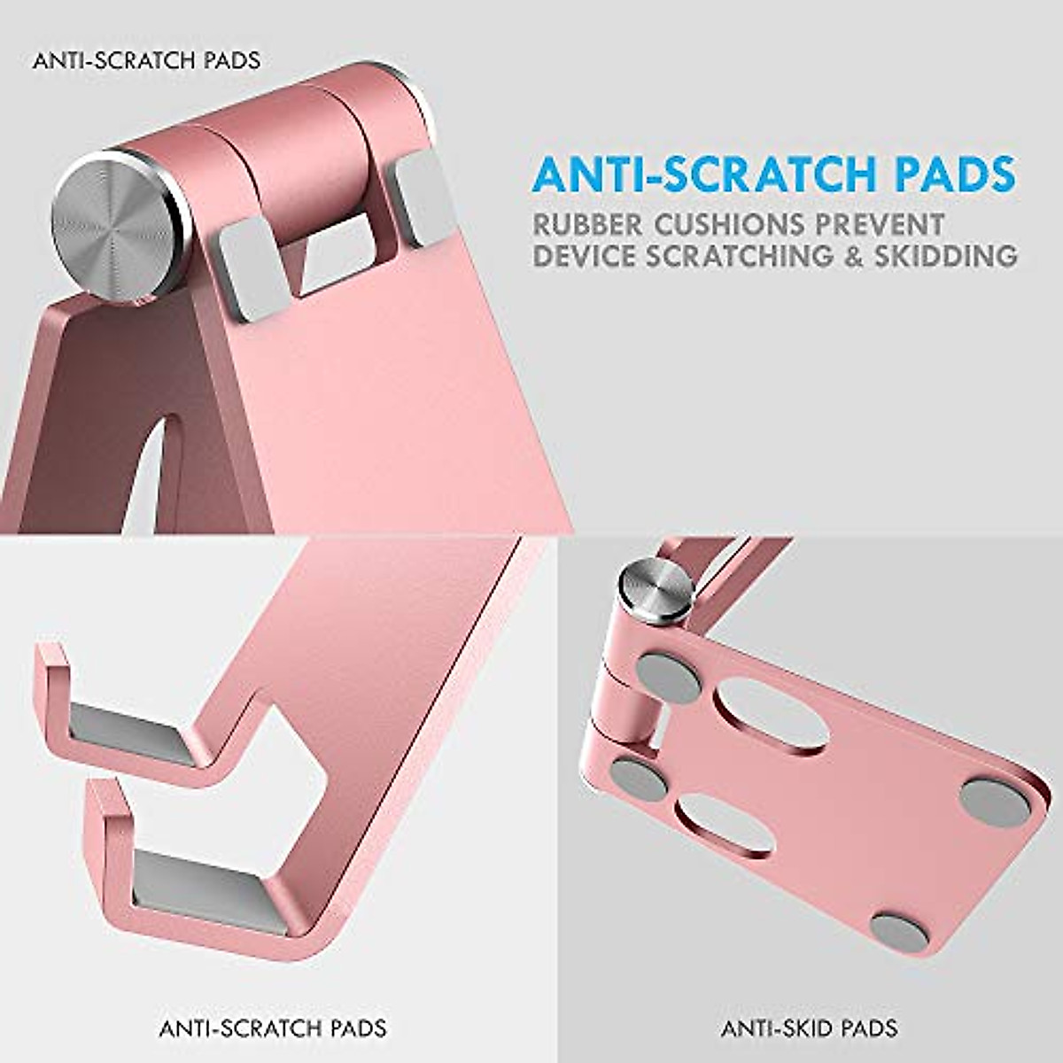 Aduro U-Rise Adjustable Phone Stand Foldable Aluminum Steel Universal Cell Phone Holder Portable Cell Phone Stand for Desk Rose Gold