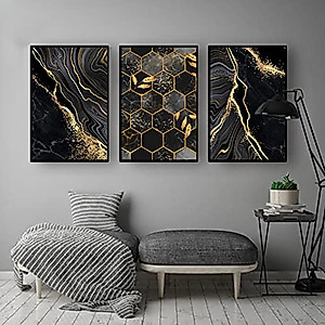 Black and Gold Marble Canvas Wall Art Gold Abstract Prints Black and White Marble Poster for Living Room Decor Marble Canvas Painting Black and White Geometric Abstract Wall Art 16x24inch No Frame