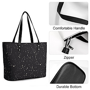 Womens Handbag Constellation Stars Pattern Leather Tote Bag Top Handle Satchel Bags For Lady