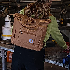 Carhartt Convertible, Durable Tote Bag with Adjustable Backpack Straps and Laptop Sleeve, Brown, One Size