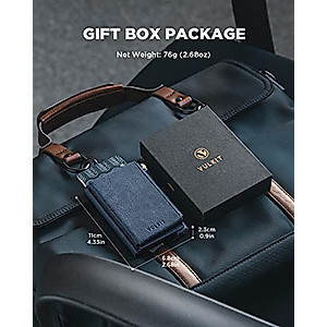 VULKIT Credit Card Holder with Leather Zipper Pocket Pop up wallet RFID Blocking Slim Metal Card Case for Men or Women(Navy)