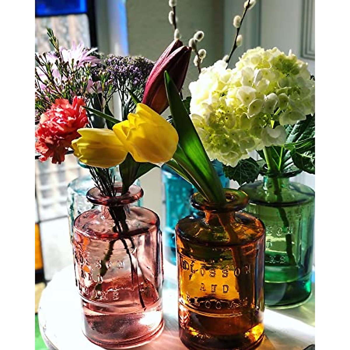 Time Concept Valencia 100% Recycled Glass Jar - Siete, Green - Handcrafted Flower Vase, Home Centerpiece Décor