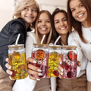 Uiifan 16 oz Zodiac Iced Coffee Glasses Beer Can Shaped Drinking Glasses Glass Cups with Lids and Straws Cleaning Brush Cute Drinking Jars Zodiac Gifts for Women Men Tea Soda (Libra Style)