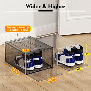 ARSTPEOE Upgrade Harder Solid Plastic Shoe Organizer, Shoe Storage with Magnetic Front Door, Shoe Rack 6 Pack Shoe Boxes Clear, Sneaker Storage, Shoe Organizer for Closet, Shoe Display Case, Black