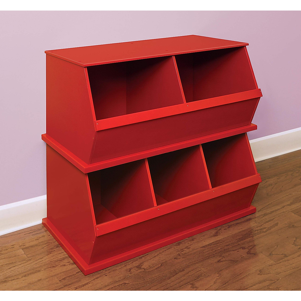 Badger Basket Two Bin Stackable Toy Storage Cubby Organizer - Crimson Red