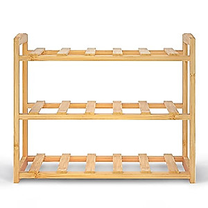 CALM COZY Water Bottle Organizer, 3 Tier Bamboo Water Bottle Rack, Cup Organizer for Kitchen Cabinets, Plastic Water Bottle Holder for Cabinet, Pantry, Kitchen Countertop, Dining