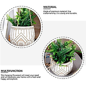 Yardwe 1pc Geometric Line Flowerpot Succulent Hanging Planter Ceramic Planter Suspension Plant Container Flower Pot Vase Planter Pots for Indoor Plants Flower Bed Bonsai Cement White
