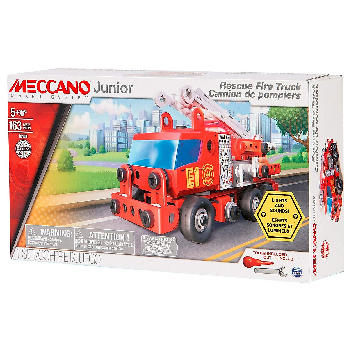 Meccano-Erector Junior - Rescue Fire Truck with Lights and Sounds Model Building Kit