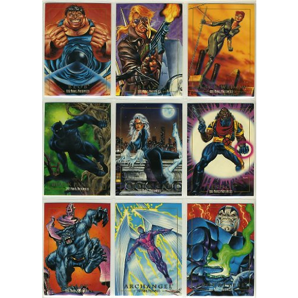 1992 SkyBox Marvel Masterpieces Series-1 New 100-Card Complete Base Set Plus 5-Card Spectra Foil Chase Set in Collector Pages