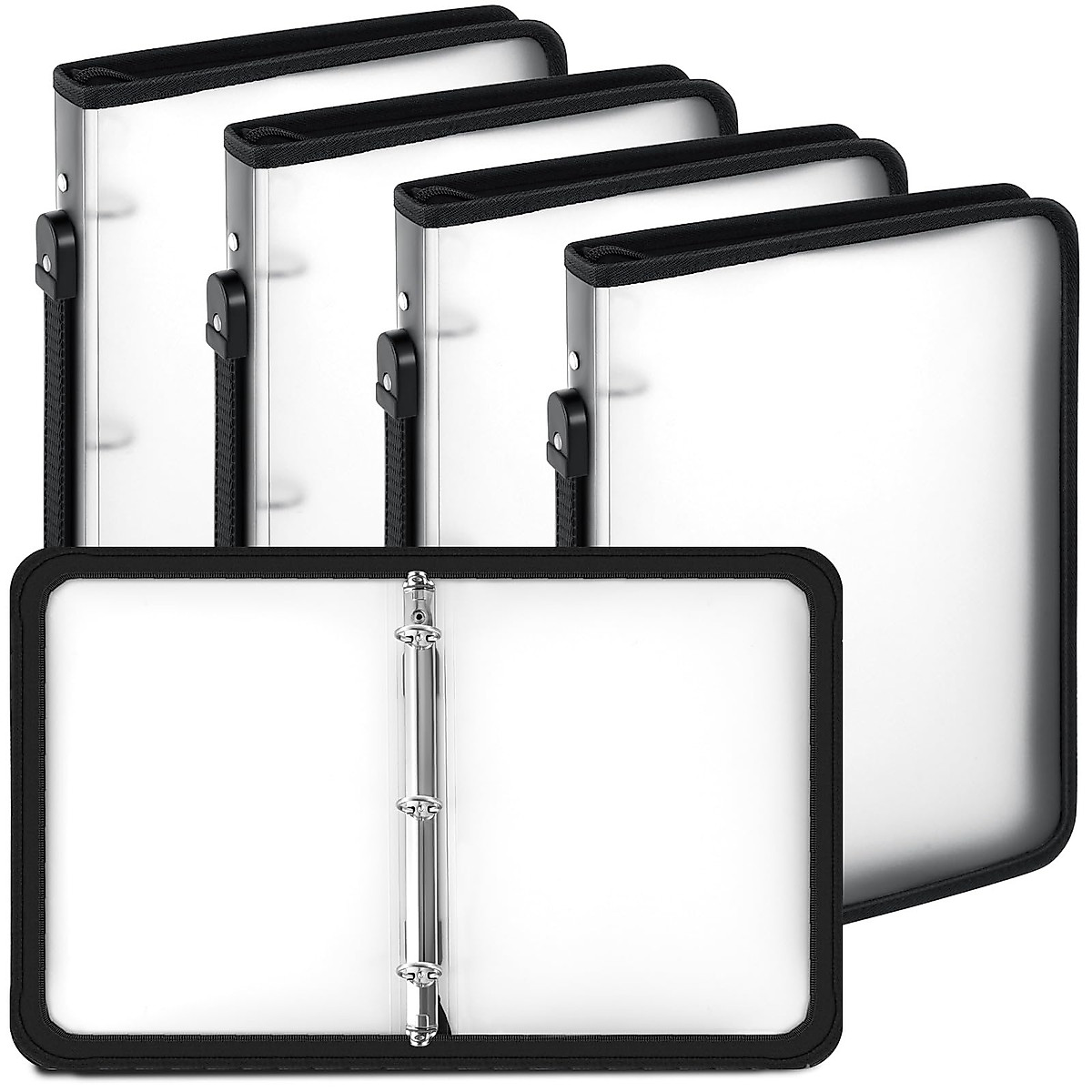 Teling 4 Pcs 1 Inch Clear Zipper Binder with 3 Ring Zipper Binder, Refillable Plastic Clear File Organizer Planner for Projects, Assignments, Memos, School Work, 13.2 x 10 Inch