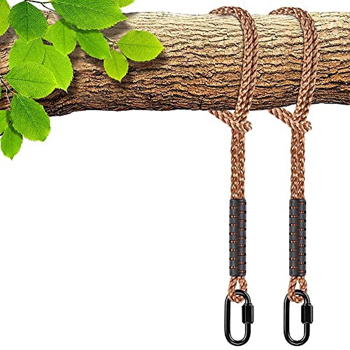 SELEWARE Hammock Straps, Tree Swing Rope, Hammock Chair Hanging Rope Kit W/Stainless Steel Carabiner Snap Hook Holds to 1000lbs, for Outdoor Playground Swings Hammock Yoga Boxing, 4 ft, 2 Pack