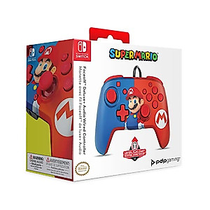 PDP REMATCH Enhanced Wired Power Nintendo Switch Pro Controller, Officially Licensed Switch Lite/OLED Compatible Gamepad, Customizable Programmable Buttons, Super Mario Power Pose (Red & Blue)