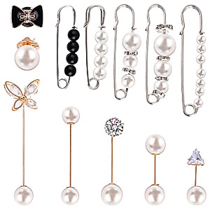 12 Pieces Pearl Scarf Brooch Pin Assorted Muslim Scarf Hijab Clips Small Brooch Set Metal Clips for Headscarf Shawl Muslim Women Scarves Hijab Safety Shawl Brooch Pins for Women Men Kids
