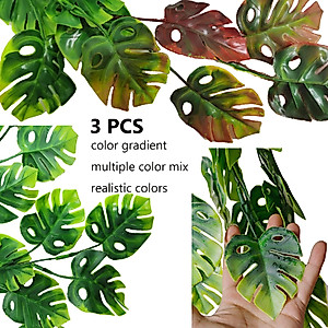Hamiledyi Fake Plant Reptile Tank Hanging Plants with Suction Cup 3pcs Leaves Vines for Reptile Tank Bearded Dragons,Lizards,Geckos,Snake and Hermit Crab Tank Habitat Decorations 30 Inches Green
