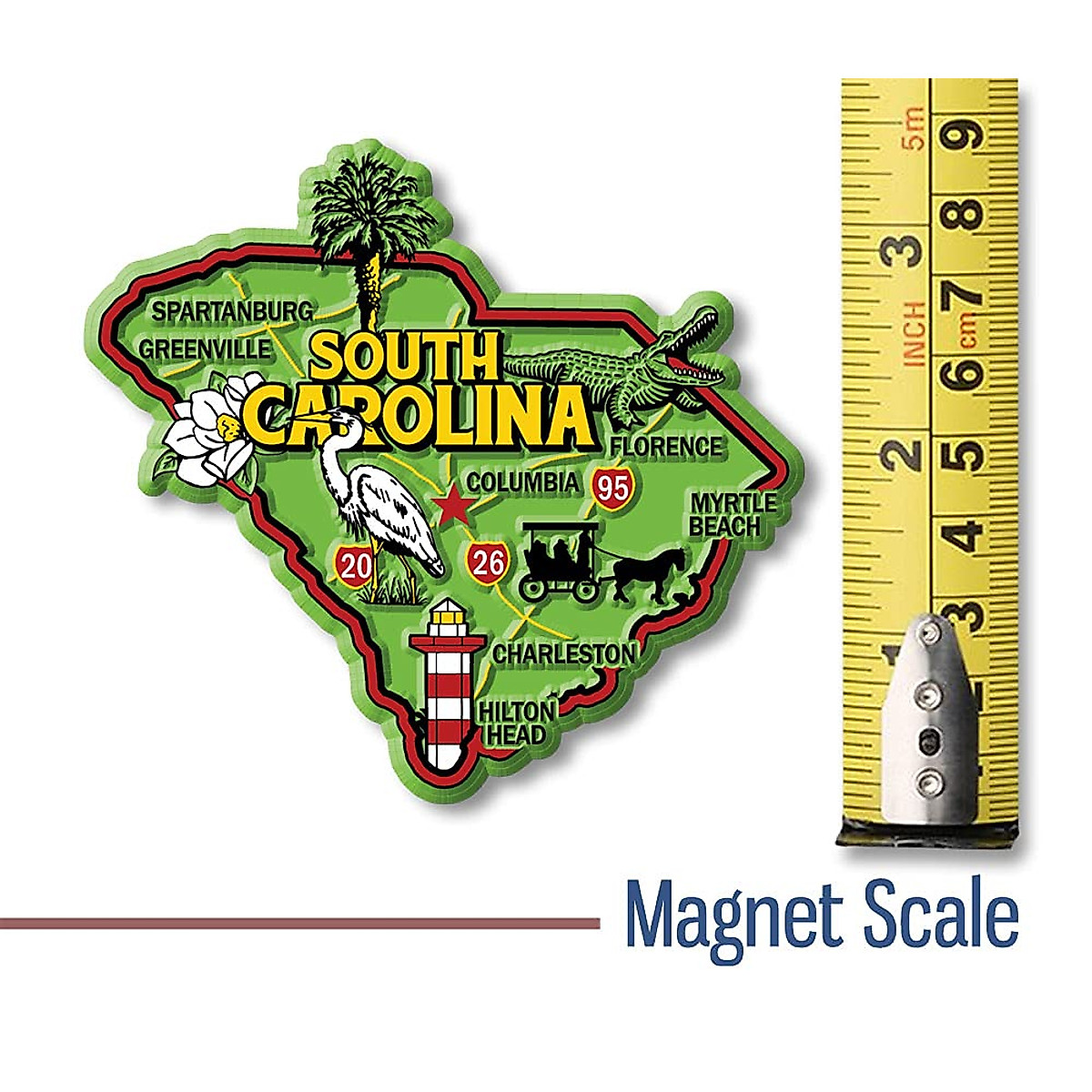South Carolina Colorful State Magnet by Classic Magnets, 3.6" x 3.3", Collectible Souvenirs Made in The USA
