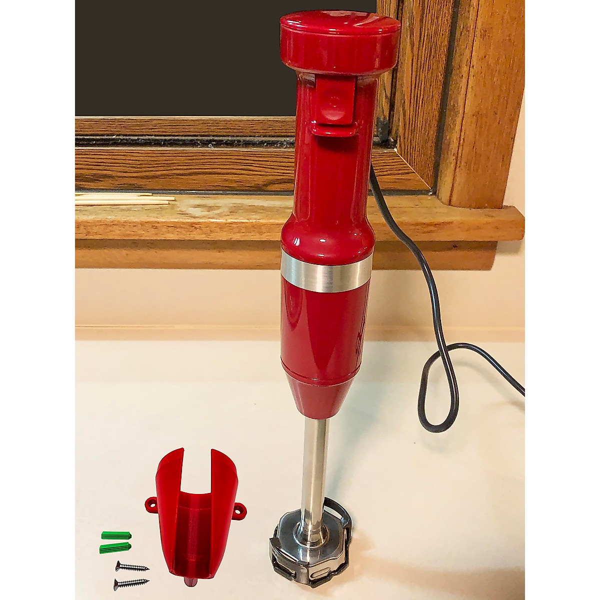 ZYRELYNX Hand Blender Mount, Hand Blender Holder Compatible with KitchenAid Corded Hand Blender KHBV53, Mixer Accessories, Red, 1 Pack