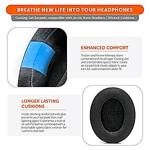 WC Freeze for Arctis Nova - Hybrid Fabric Cooling Gel Replacement Earpads for Arctis Nova Pro Wired, Nova 7, 3, 1 - Made by Wicked Cushions (Does Not Fit Nova Pro Wireless) | Black