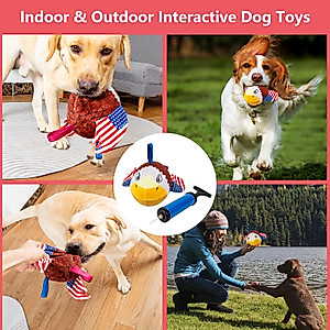Dog Toy Balls for Aggressive Chewers with Crinkle Paper Interactive Outdoor Dog Toys for Tug of War Chase Toy with Rope Fun Fetch Rugby Ball Bird Themed Toy for Small Medium Large Dogs (Eagle)