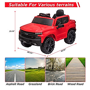 Kids Ride on Car with Remote Control, 12V Powered Wheels Licensed Chevrolet Silverado GMC Ride On Toddler Electric Vehicles for 3-8 Years, MP3,FM, Spring Suspension, LED Light,Red