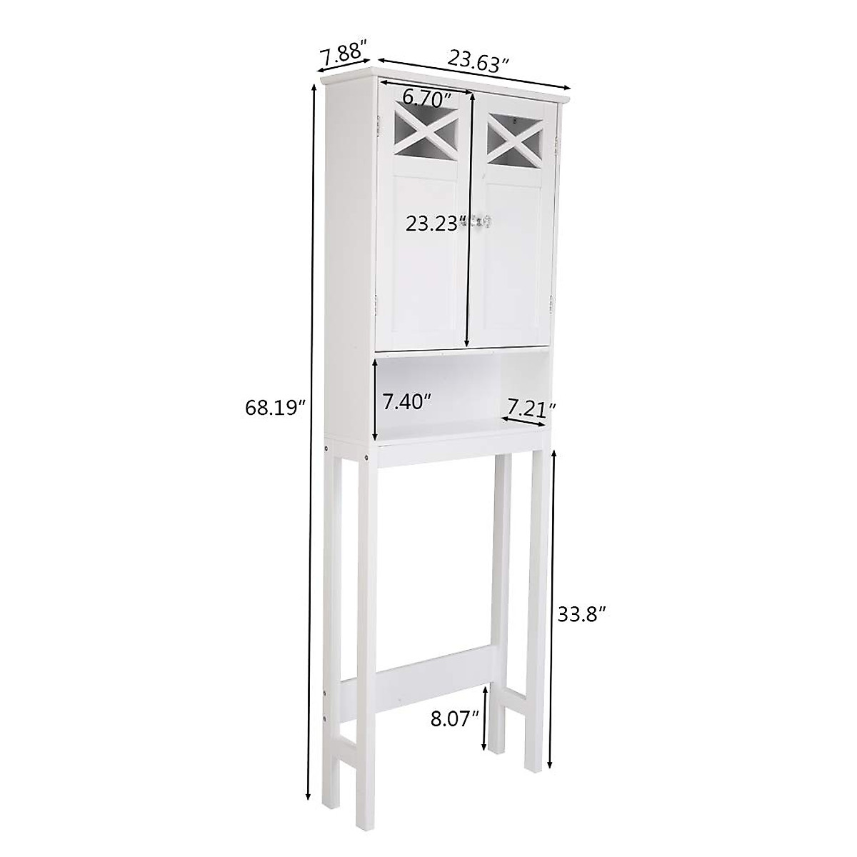 AMOPA Over The Toilet Storage Cabinet, FCH Double Door Fork Toilet Cabinet, Bathroom Shelf Over Toilet, Bathroom Storage Cabinet Organizer with Cross Door Design and Crystal Handle, White