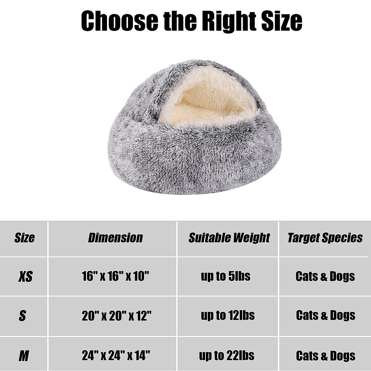 HYQ Small Dog Bed with Cover Cave, Cozy Cat Cave Bed, Round Puppy Bed with Hooded Cover, Cat Beds for Indoor Cats Washable, Dog Beds for Small Dogs with Anti-Slip Bottom (Grey, 20×20 Inch)