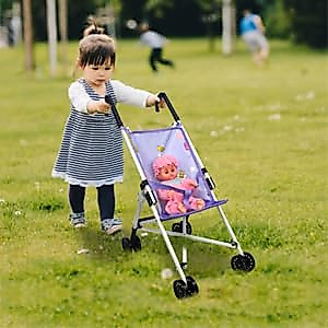 Anivia Baby Doll Collection Doll Stroller Heart Design Gifts for Toddlers and Girls Foldable Doll Stroller