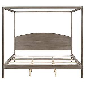 Wooden King Size Canopy Platform Bed with Headboard and Support Legs,for Kids Boys Girls Teens Adults Bedroom Use (King, Brown Wash@Headboard)