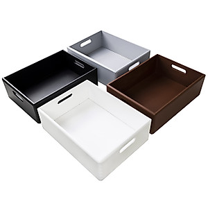 Creative Deco XL White Wooden Crate Nesting Crate Handles | 15.74x11.81x5.1in | Large Display Storage Box Multi-Craft Caddy Nesting Crate | Natural Wood Rustic Plain | Country Decor