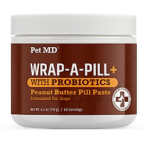 Pet MD Wrap-A-Pill with Dog Probiotics - Pill Wrap for Dogs Medicine - Easy-to-Use Paste to Hide Capsules, Create Pockets and Pill Treats for Dogs - Peanut Butter (4.2oz)