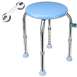 UGarden Heavy Duty Stainless Steel Shower Stool, 350lbs Bath Seat Chair, Round Bathtud Seat w/Assist Grab Bar, Handicap Bathroom Stool, Adjustable Bath Stool Seniors, Disabled, Handicap, Injured