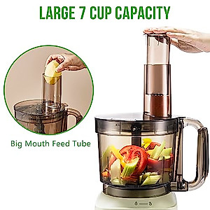 Bear Food Processors, 800W Multifunctional Vegetable Chopper & Meat Grinder for Slicing, Shredding, Puree and Dough, Professional Blenders for Kitchen, with 7 Cup Easy-clean Bowl, Reversible Disc, Chopping Blade and Dough Blade