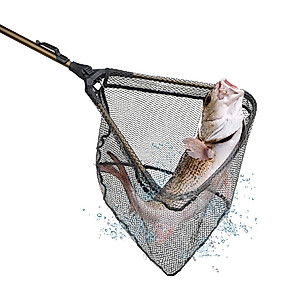 YVLEEN Folding Fishing Net - Foldable Fish Landing Net Robust Aluminum Telescopic Pole Handle and Nylon Mesh 16inch Hoop Size