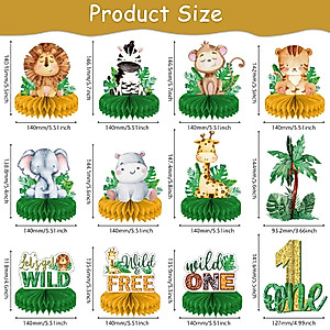 12 Pcs Wild One Birthday Decorations Honeycomb Centerpieces for Boy Girls Jungle Safari Theme 1st Birthday Table Centerpieces Party Supplies Safari Animal First Birthday Baby Shower Table Topper Decor