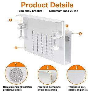 LUKETURE Desk Side Storage, Under Desk Storage, Steel Desk Hanging Organizer, Laptop Holder, with Pen Holder, No Drill Side Desk Organizer, Desk Storage Holder for Office and Home (White 1 Tier)