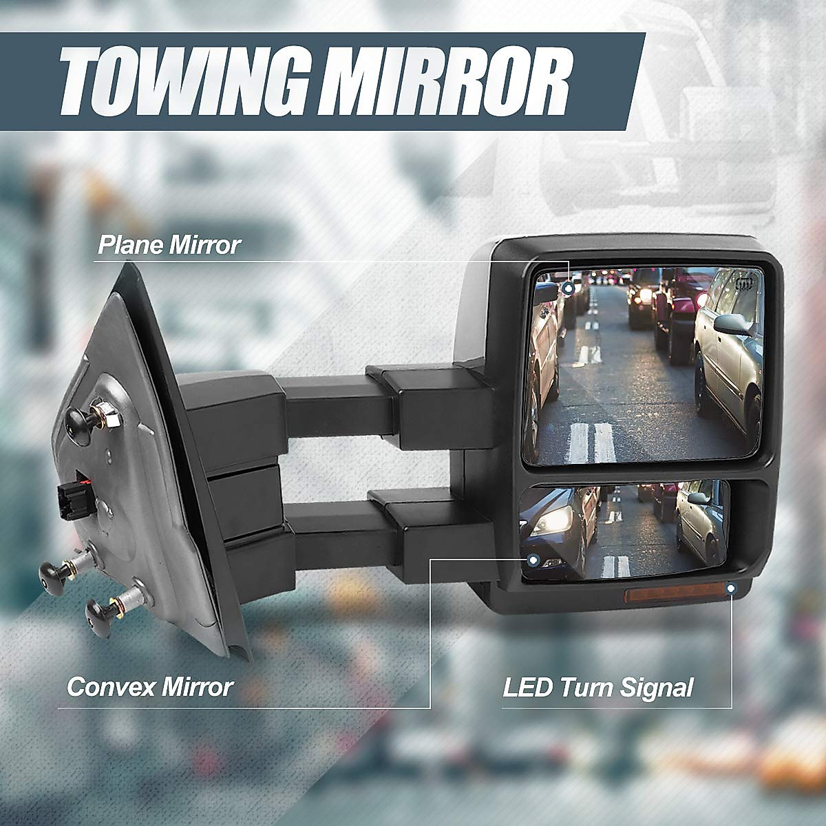 Auto Dynasty Pair Chrome Power Heated Amber LED Turn Signal w/Puddle Light Side Towing Mirror Compatible with Ford F-150 04-14