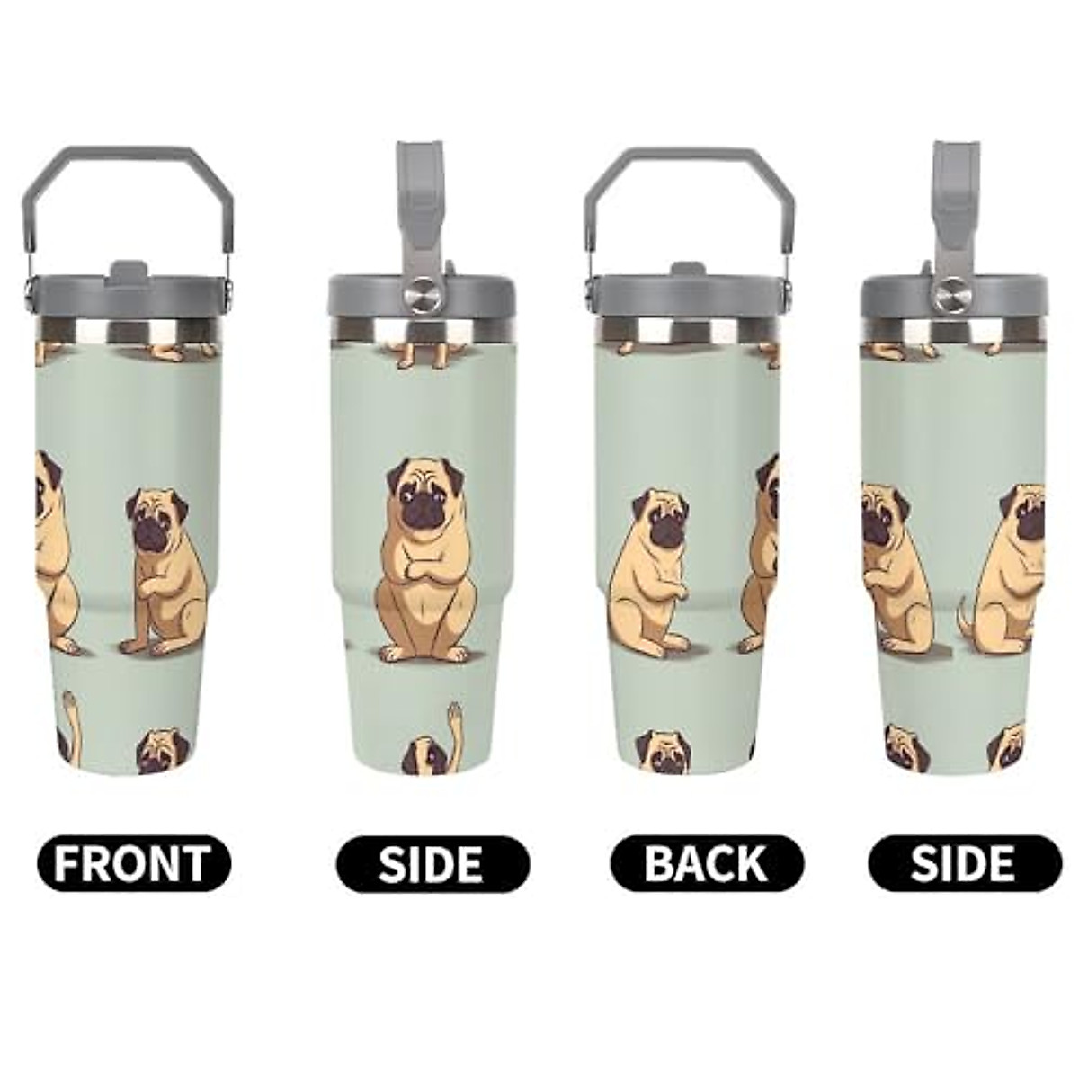 YTLKGFP 30 Oz Large Capacity Car Cup Yoga Pug Tumbler with Handle Straw Lid Insulated Stainless Steel Water Bottle Travel Mug Leak-proof Car Cup Keeps Cold Or Hot