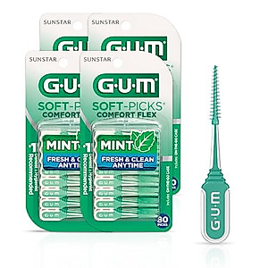 GUM Soft-Picks Comfort Flex, Easy to Use Dental Picks for Teeth Cleaning and Gum Health, Disposable Interdental Brushes with Convenient Carry Case, Dentist Recommended Dental Floss Picks, 80ct