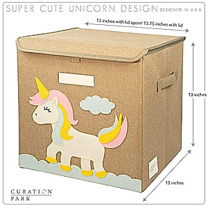 Curation Park Storage Cube Box || Collapsible Canvas Bin Chest with Flip-Top Lid and Name Label || Perfect Organizer
