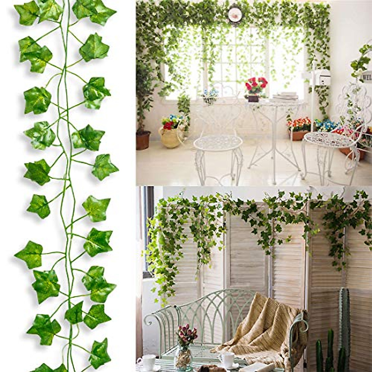 Gooteff 168 Ft Fake Plants Artificial Ivy Leaf Greenery Garland Plants Fake Hanging Vine Garland Fake Leaves for Party Garden Office Christmas Wedding Wall Home Decor（24 Pack）