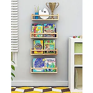 Nursery Book Shelves Set of 4，17 inch Wall Bookshelves for Kids， Perfect for Baby’s Room, Kitchen, Bedroom and Bathroom. (17S4)
