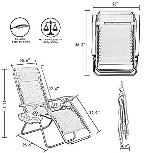 WEGO Zero Gravity Chair, Lawn Chair Flolding Recliner Lounge Chair with Removable Pillow and Side Table,Beige