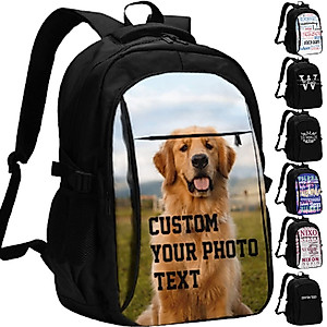Aolun Custom Travel Laptop Backpack with USB Charging Port Personalized Backpack with Name Picture for Men Women Business